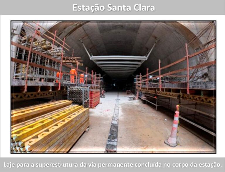 Laje de via permanente é concluída na estação Santa Clara